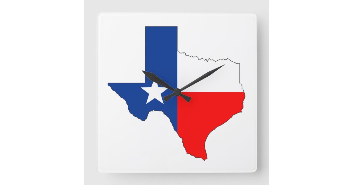 texas united states america map flag label shape square wall clock | Zazzle