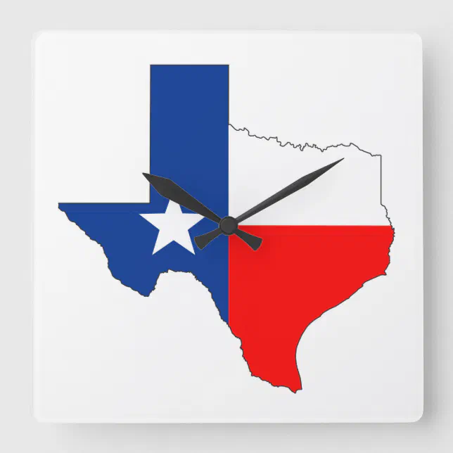 texas united states america map flag label shape square wall clock | Zazzle