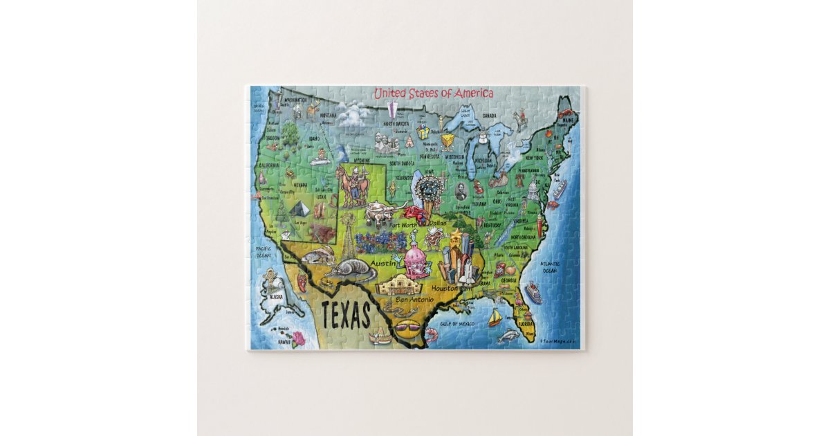 Texas USA Cartoon Map Jigsaw Puzzle | Zazzle