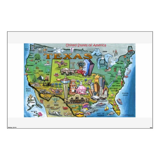 Texas USA Fun Maps Wall Sticker | Zazzle.com
