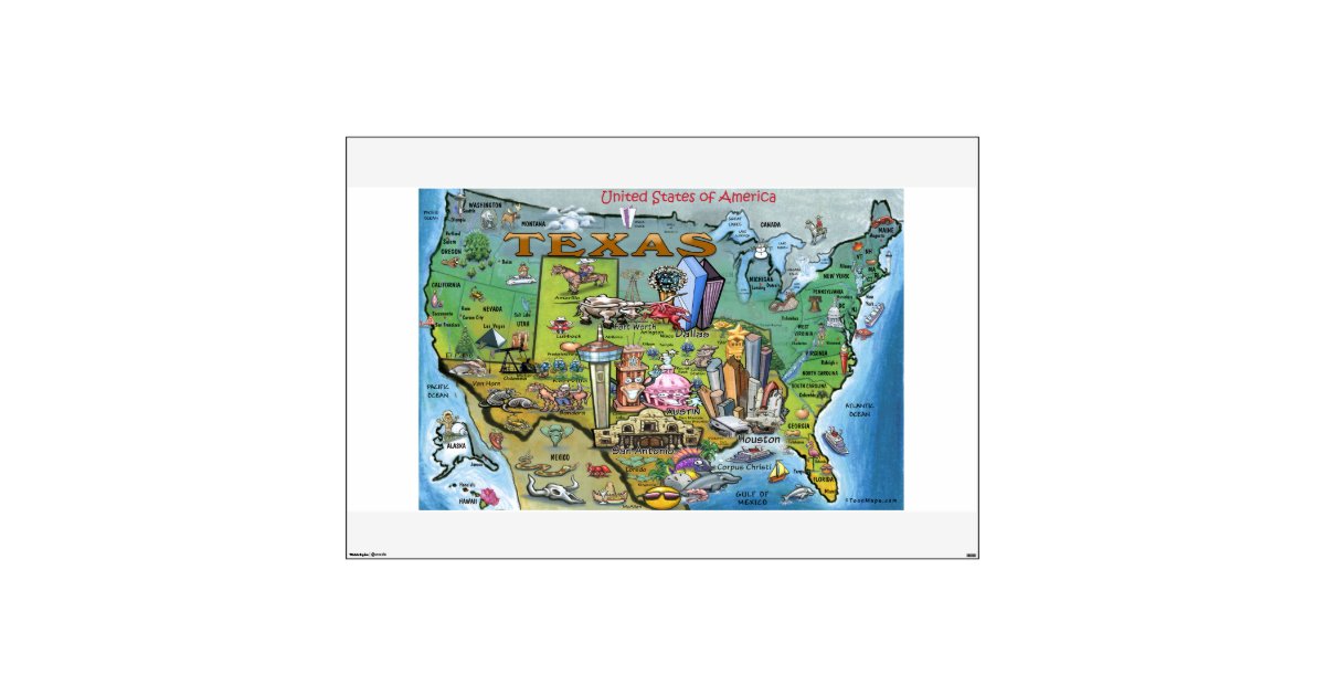 Texas USA Fun Maps Wall Sticker | Zazzle