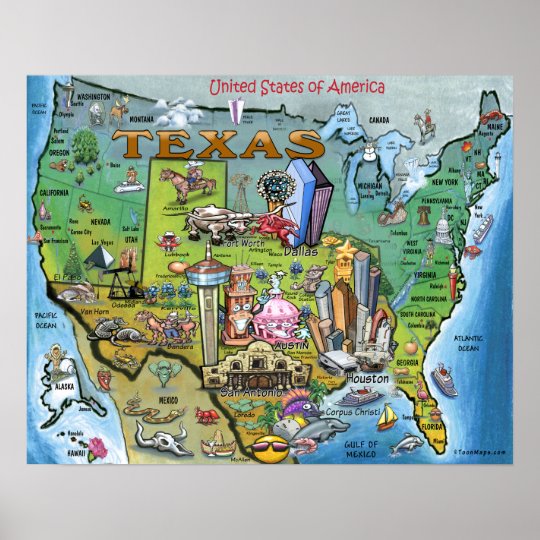 Texas USA Map Poster | Zazzle.com
