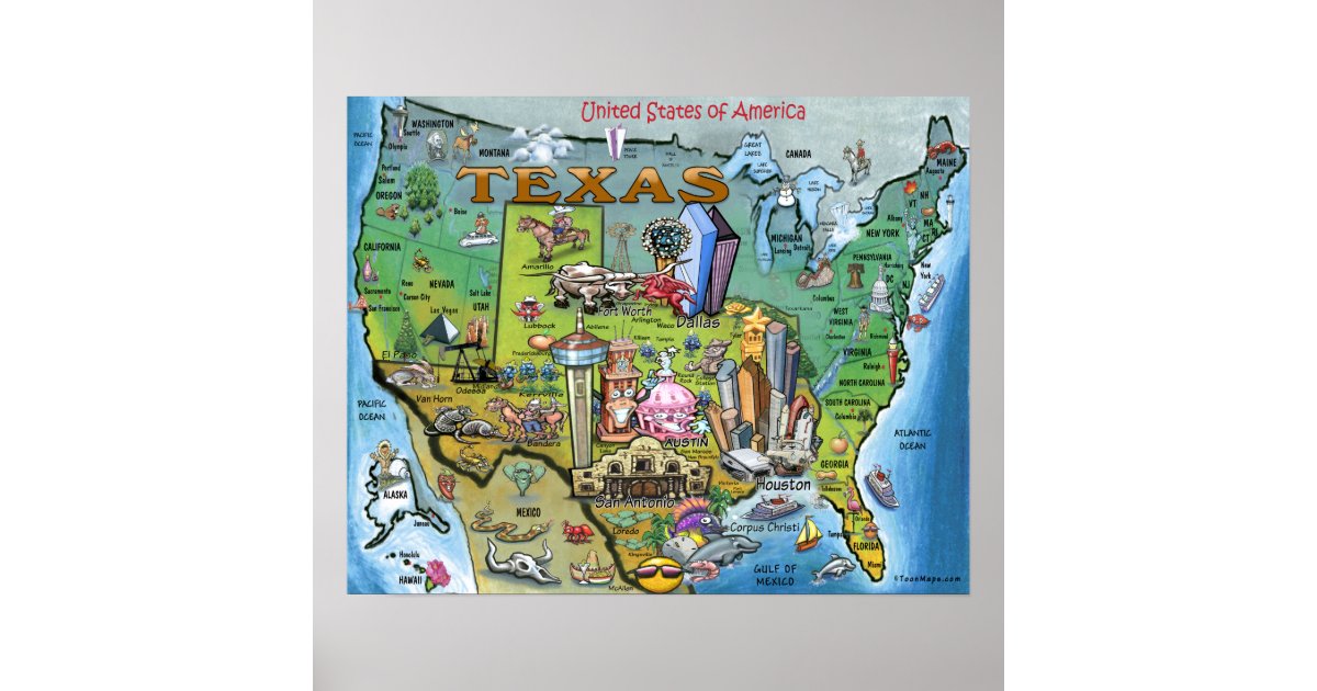 Texas USA Map Poster | Zazzle