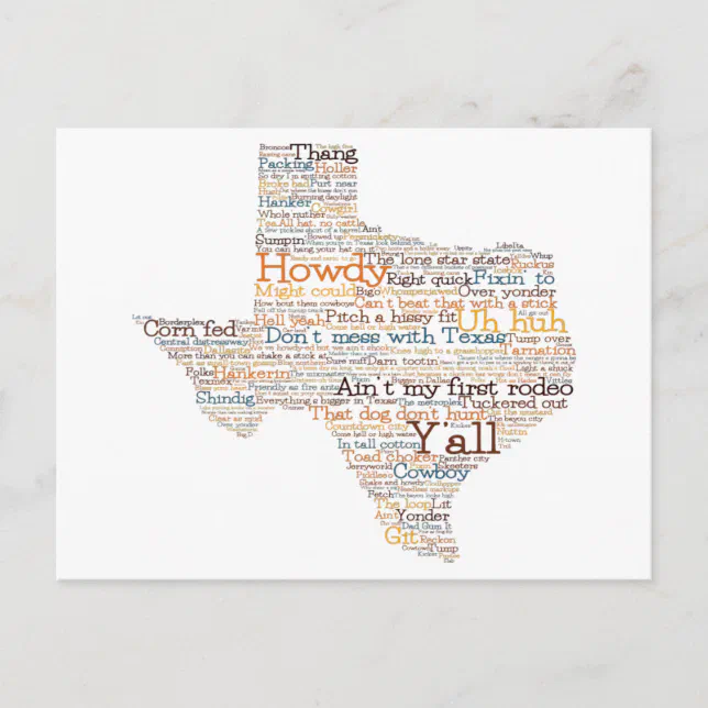 Texas USA Slang Word Art Map Postcard | Zazzle
