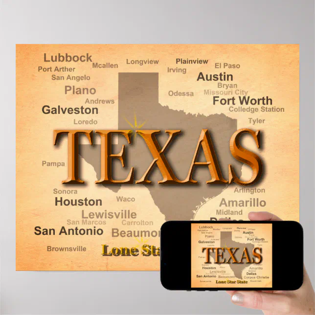 Texas Vintage Map Poster | Zazzle