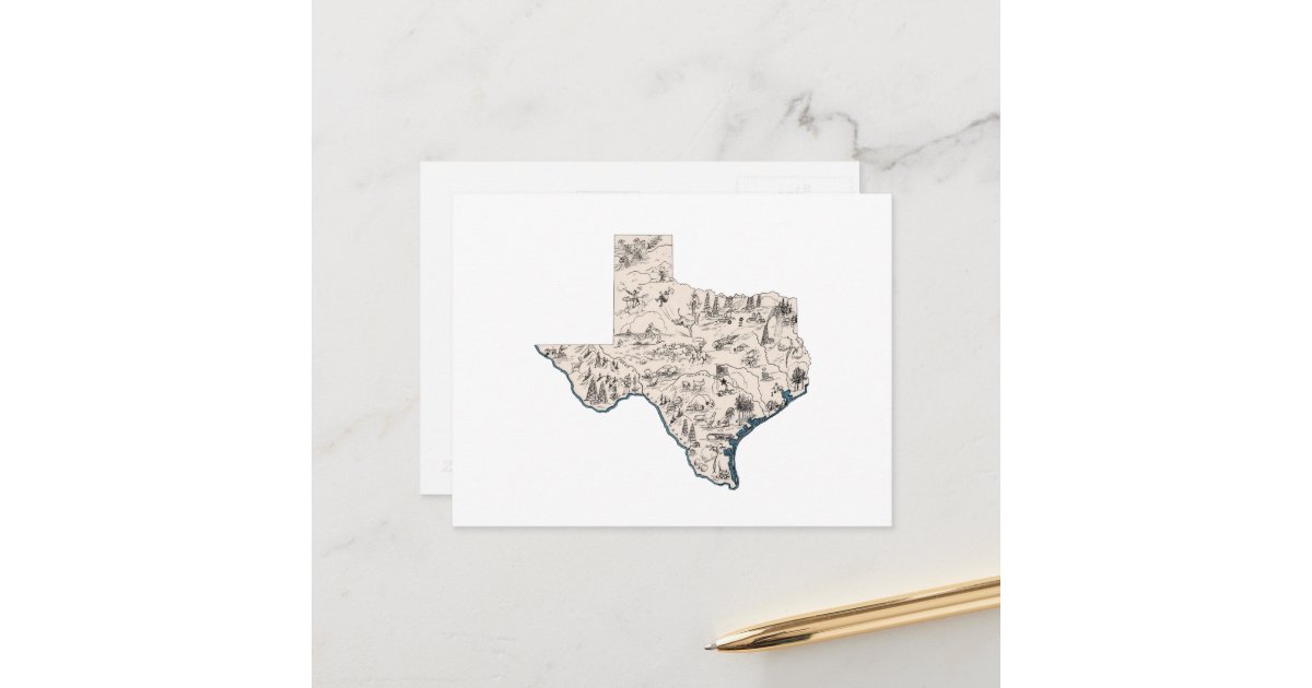 Texas Vintage Picture Map Antique State Chart Postcard | Zazzle