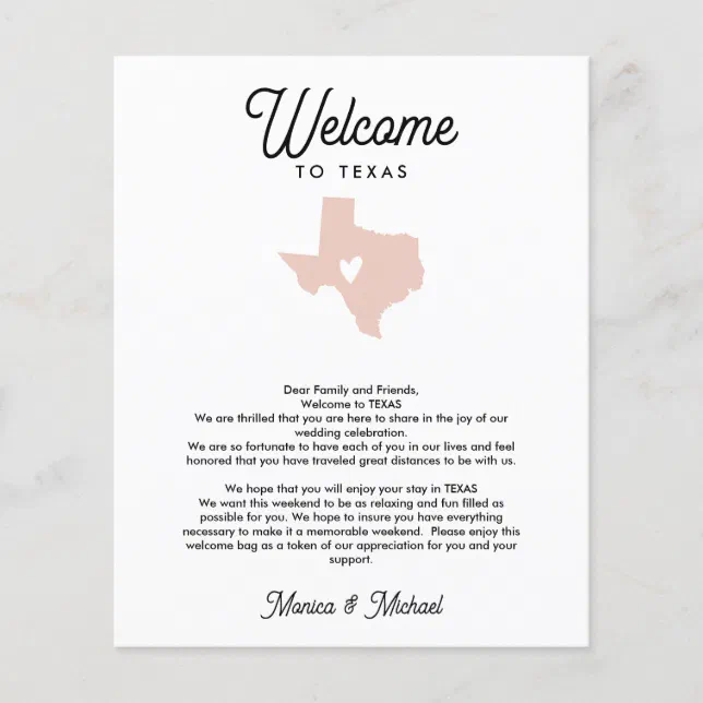 TEXAS Welcome Letter Itinerary ANY COLOR | Zazzle