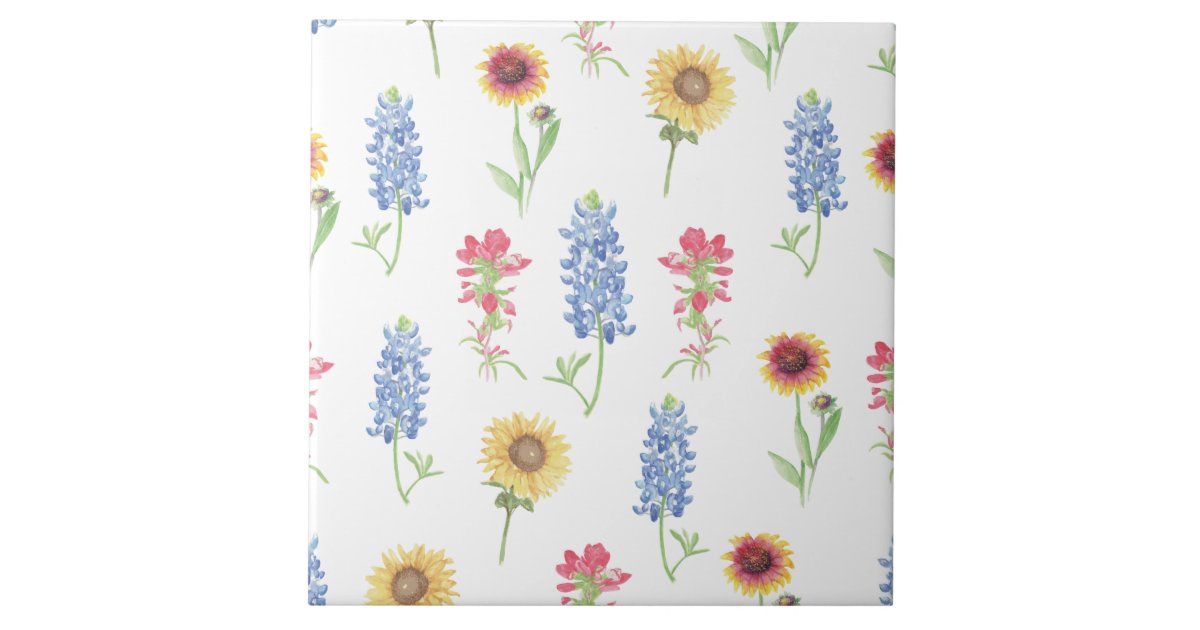 Texas Wildflower Pattern Ceramic Tile | Zazzle