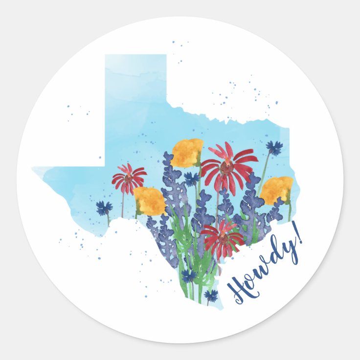 Texas Wildflowers Watercolor Classic Round Sticker | Zazzle