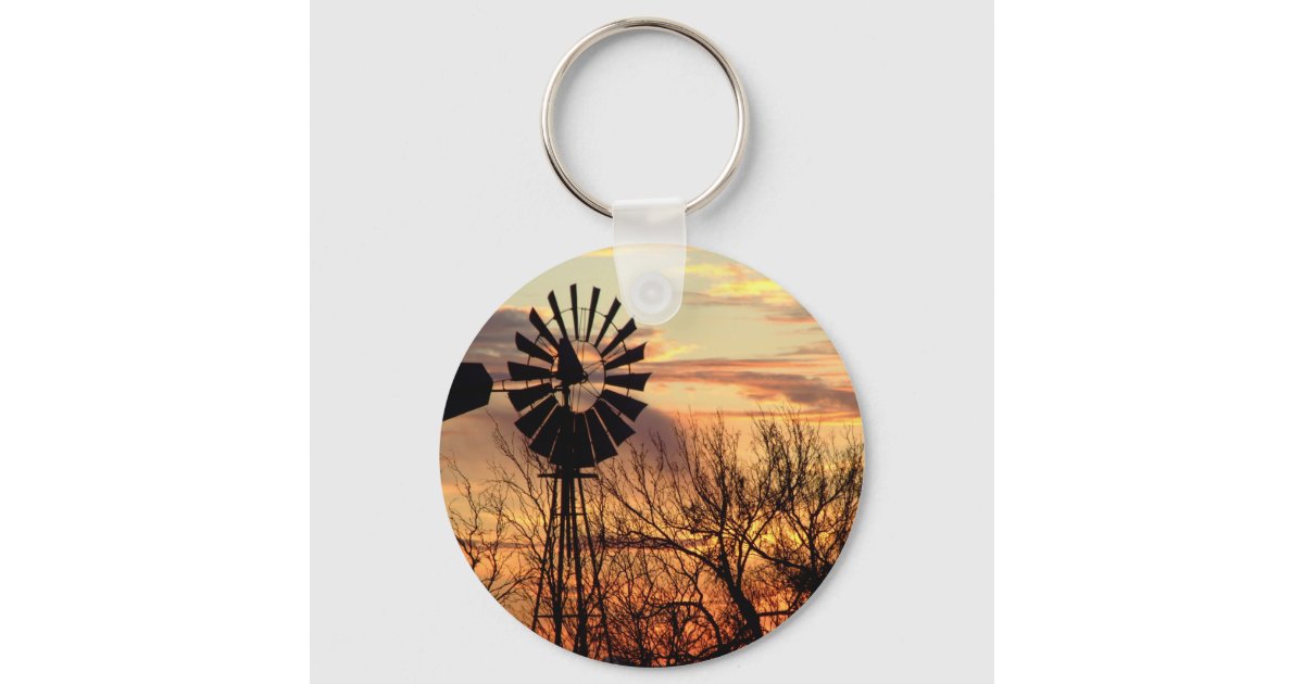 Texas windmill sunset keychain | Zazzle