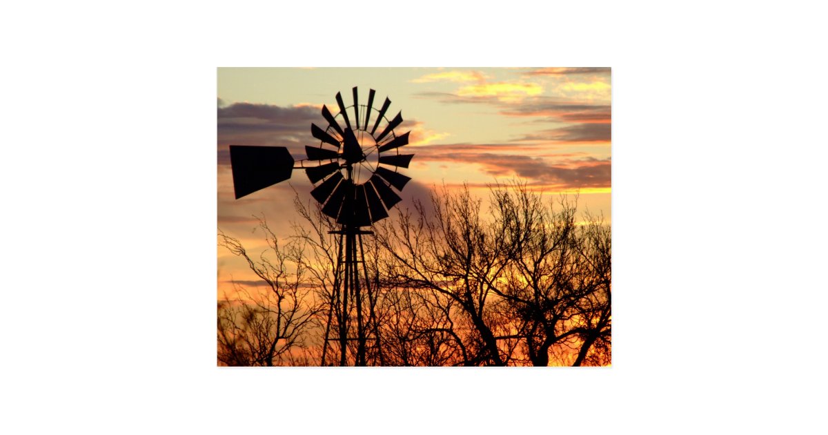 Texas windmill sunset postcard | Zazzle.com