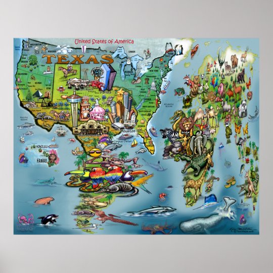 Texas World Map Poster | Zazzle.com