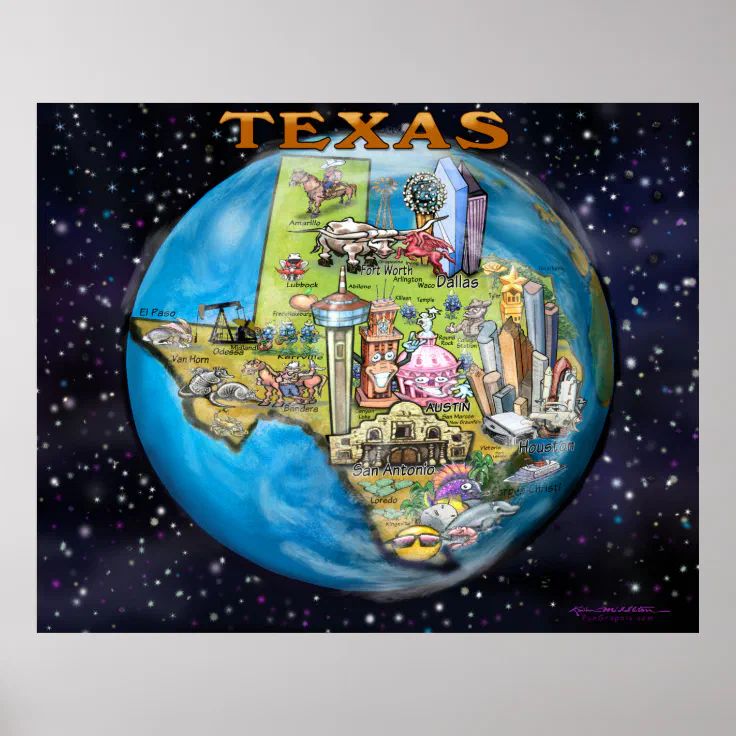 Texas World Map Poster | Zazzle