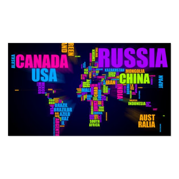 Text Map of the World Business Card Templates