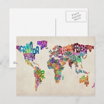 Text Map of the World Postcard | Zazzle