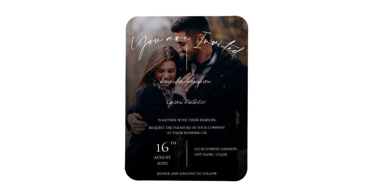 Text Overlay Typography Photo Wedding Invitation Magnet | Zazzle