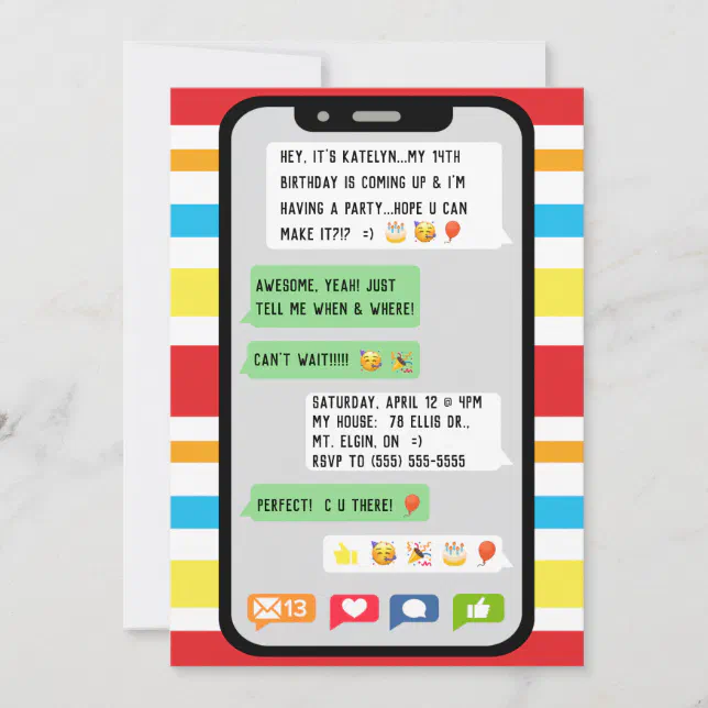 Texting Birthday Party Invitation, Teenage Party Invitation | Zazzle