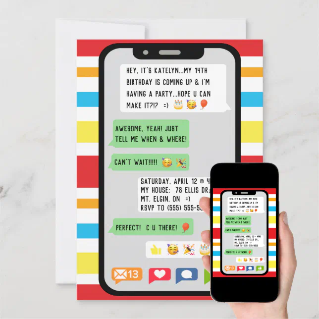 Texting Birthday Party Invitation, Teenage Party Invitation | Zazzle