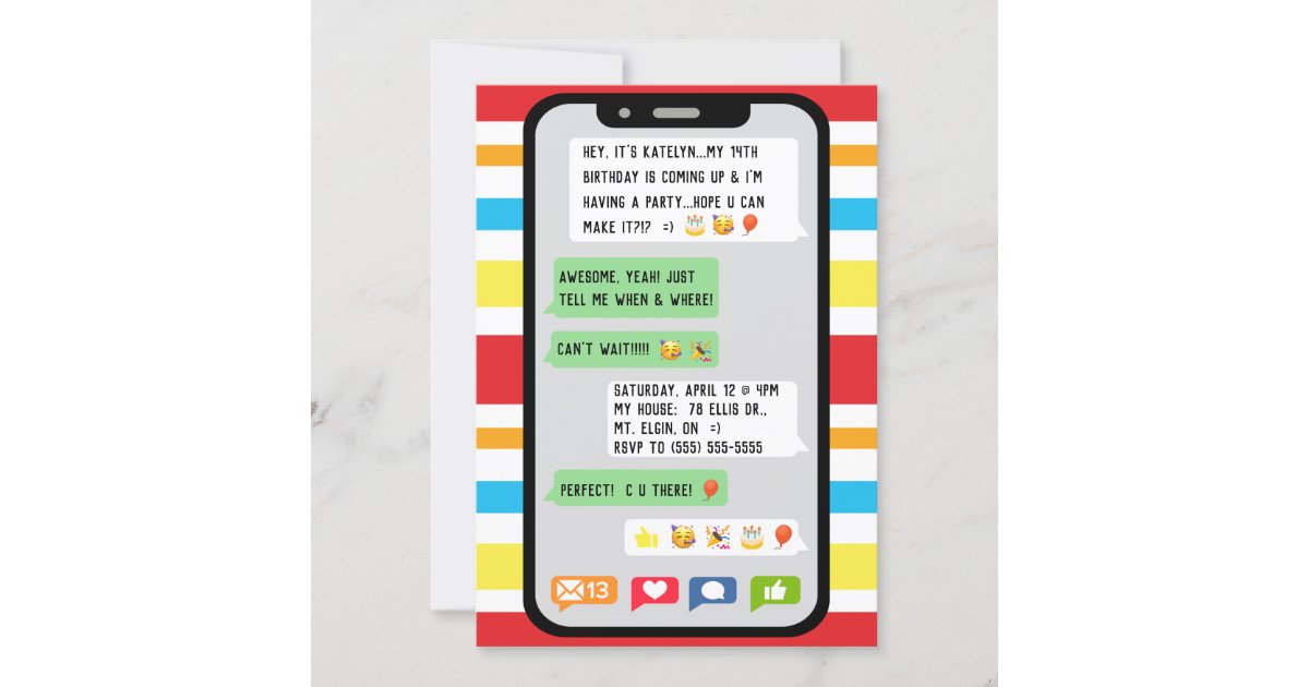 Texting Birthday Party Invitation, Teenage Party Invitation | Zazzle