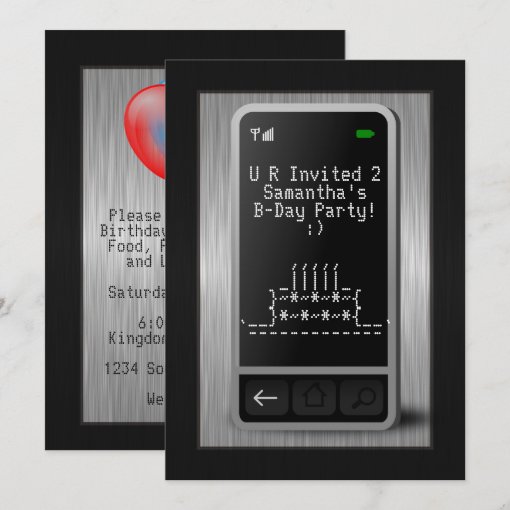 Texting Cell Phone Teen Birthday Party Invitations | Zazzle