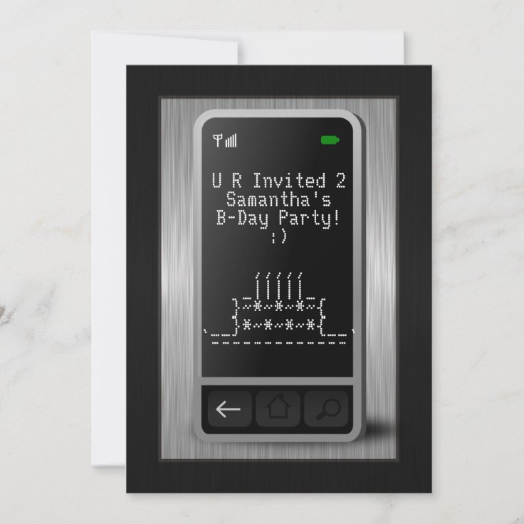 Texting Cell Phone Teen Birthday Party Invitations | Zazzle