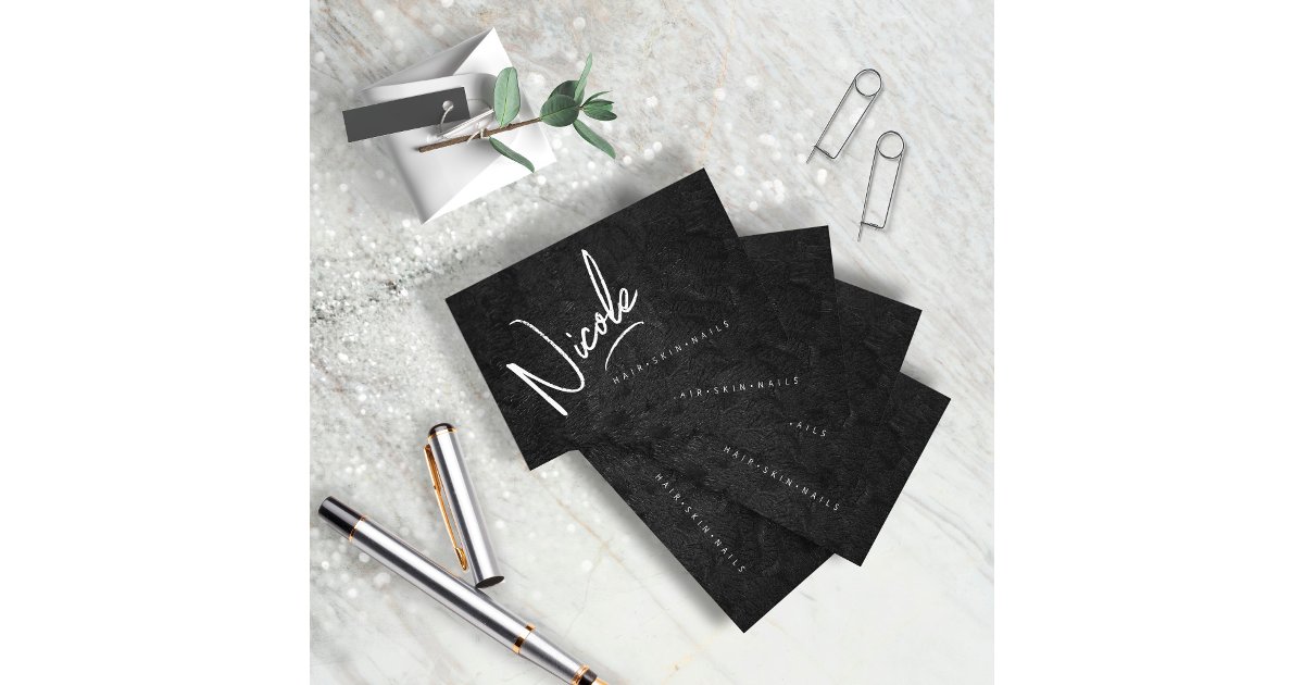 Textured Black Calligraphy ID937 Business Card | Zazzle
