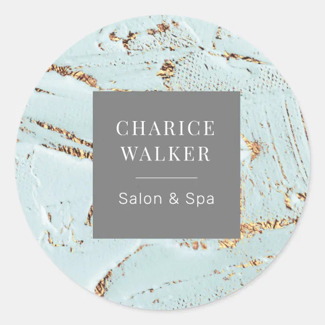 textured blue gold salon and spa monogram classic round sticker | Zazzle