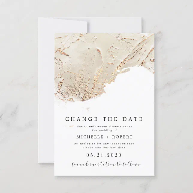 textured gold Photo Change The Date Invitation | Zazzle