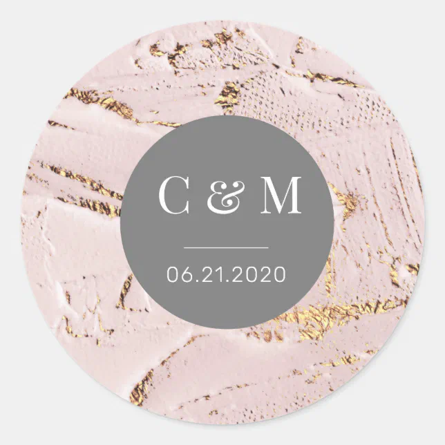 textured rose gold wedding monogram classic round sticker | Zazzle