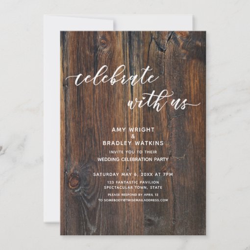 Textured Wood Handwriting Script Celebrate with Us Invitation | Zazzle