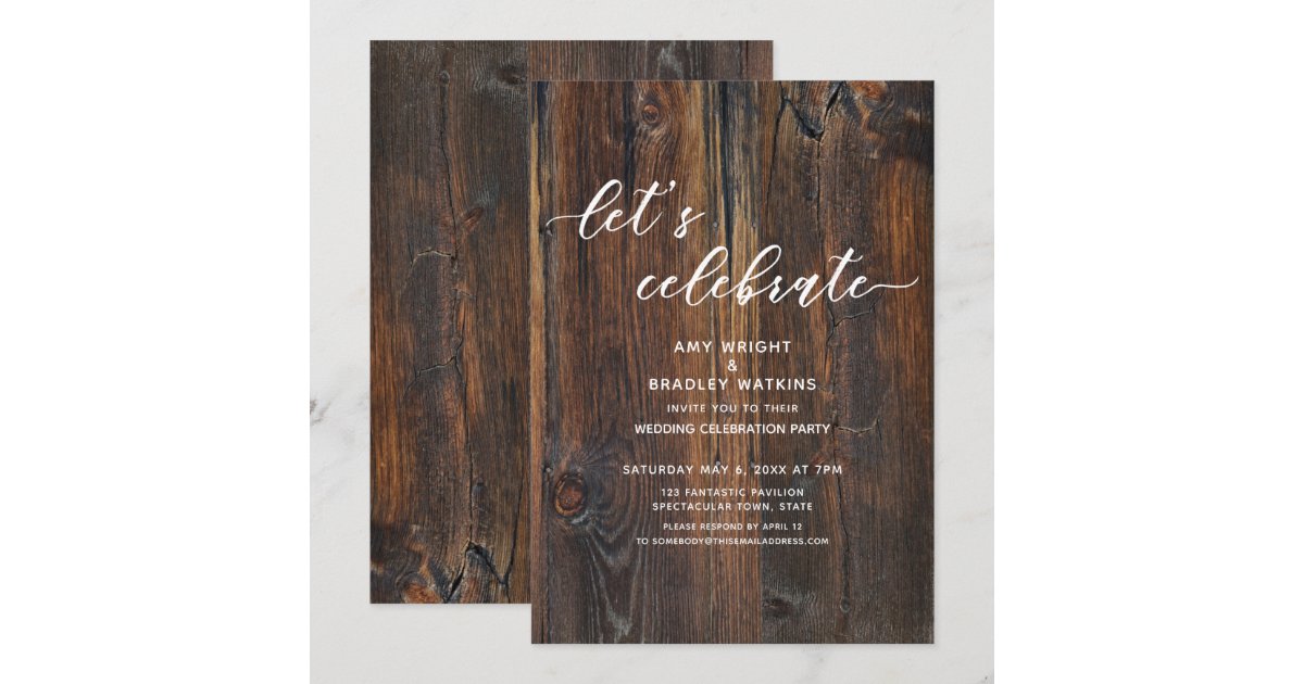 Textured Wood Handwriting Script Let's Celebrate Invitation | Zazzle