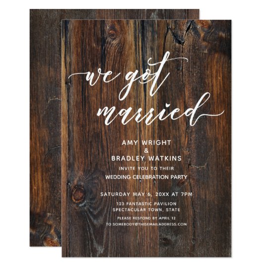 Textured Wood Handwriting We Got Married Invitation | Zazzle.com