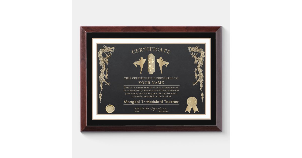 Thai Boxing Certificate Award Plaque | Zazzle
