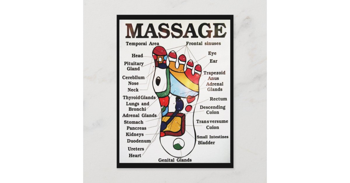 Thai Foot Massage ~ Reflexology map Postcard | Zazzle