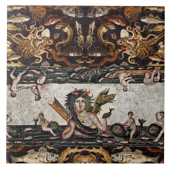 THALASSA SEA GODDESS,SNAKE DRAGON ,DOLPHINS,FISHES CERAMIC TILE | Zazzle