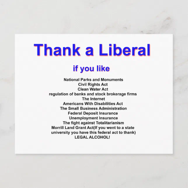 Thank a Liberal Postcard | Zazzle