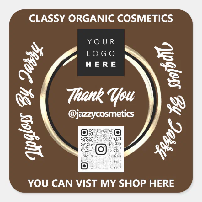 Thank Business QR Code Logo Gold Brown Square Sticker | Zazzle