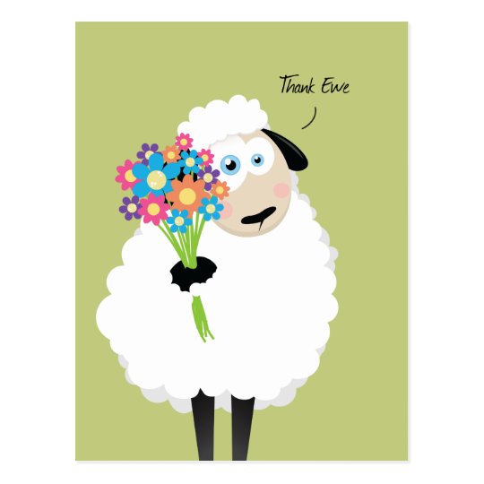 Thank Ewe Sheep with Flowers Thank You Postcard | Zazzle.com