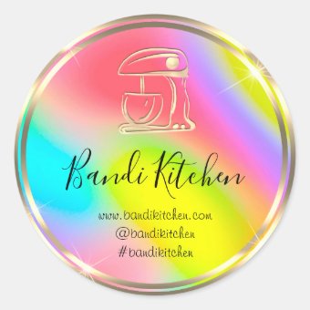 Thank Logo Kitchen Cooking Chef Rainbow Gold Classic Round Sticker | Zazzle
