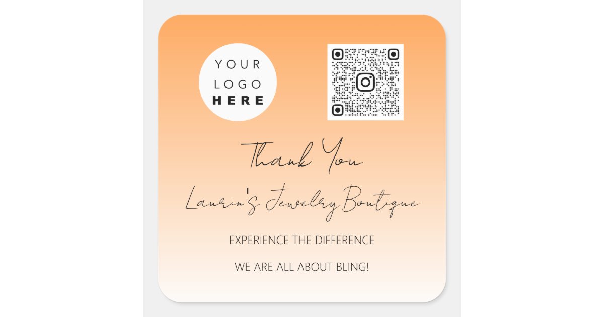 Thank Logo Qr Code Online Shop Orange Square Sticker | Zazzle