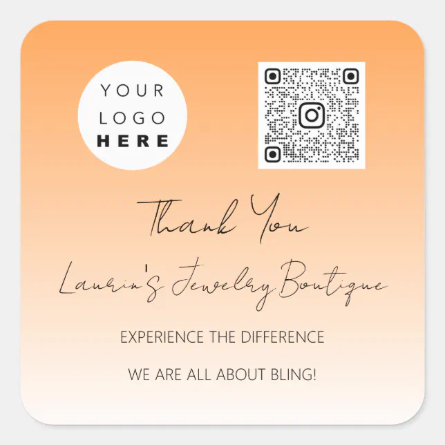 Thank Logo Qr Code Online Shop Orange Square Sticker | Zazzle