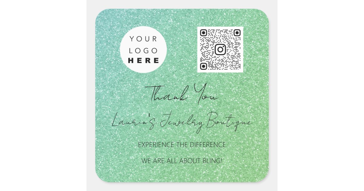 Thank Logo QrCode Online Shop Green And Light Blue Square Sticker | Zazzle