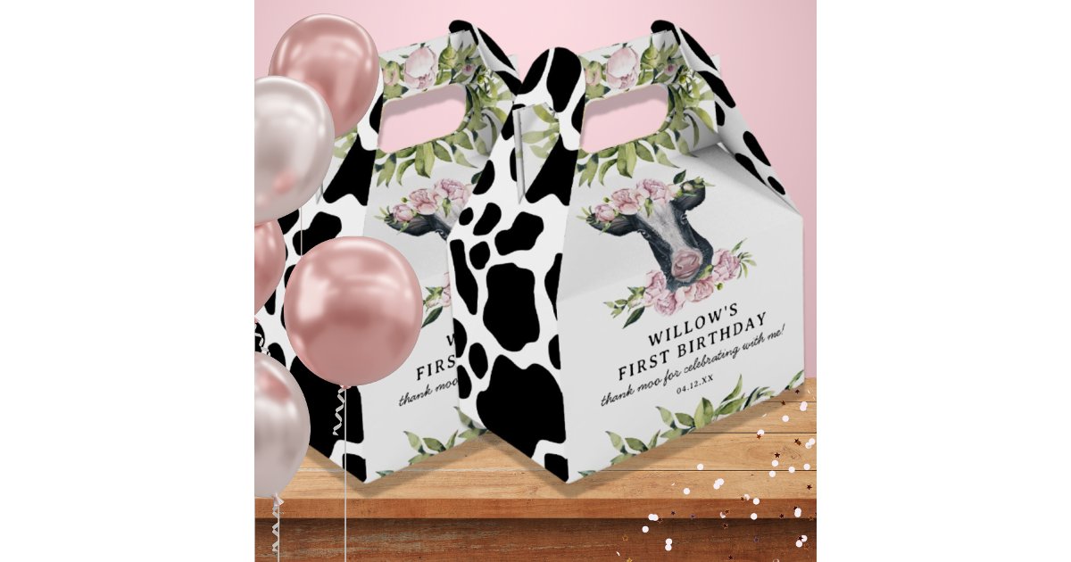 Thank Moo Any Year Floral Cow Girl Birthday Favor Boxes | Zazzle