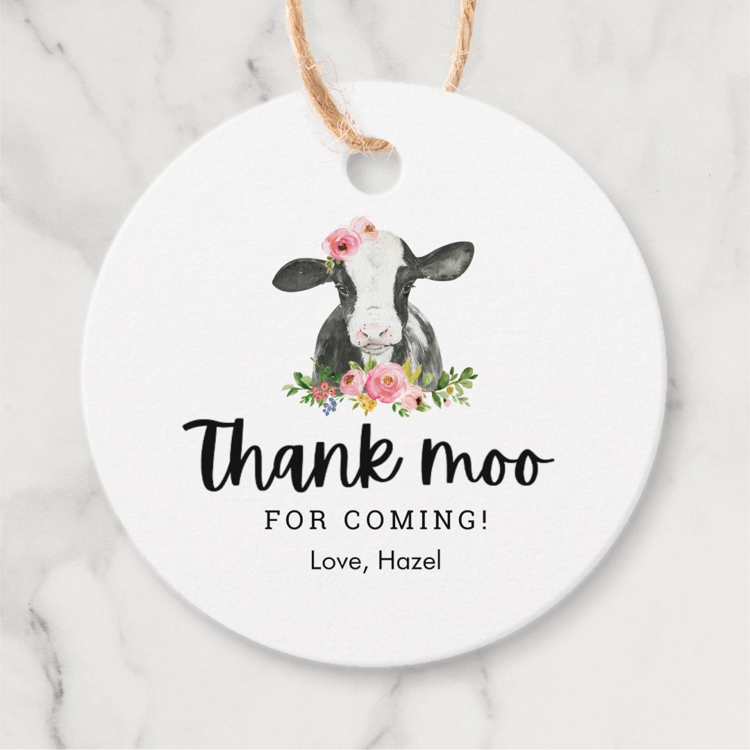 Thank Moo For Coming Cow Girl Birthday Thank You Favor Tags | Zazzle