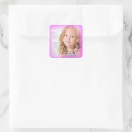 Thank Name Frame custom Photo Pink Frame Square Sticker | Zazzle