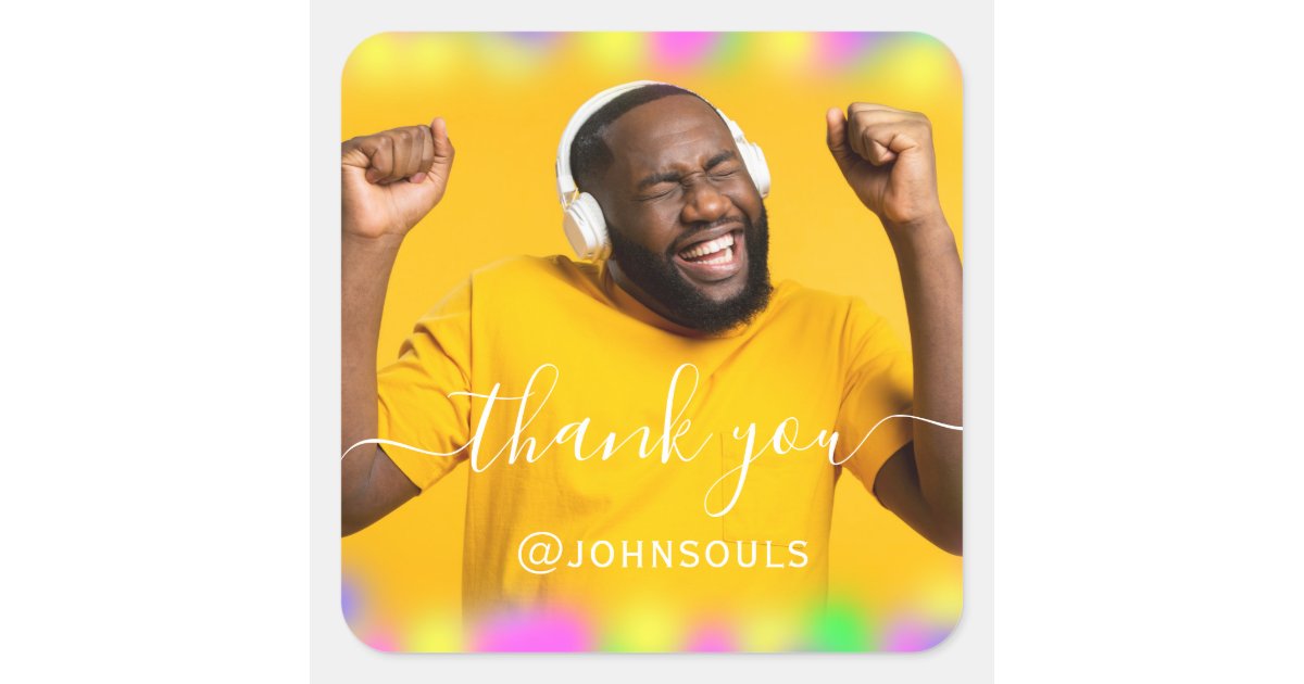 Thank Photo Neon Yellow Holograph Singer DJ Music Square Sticker | Zazzle