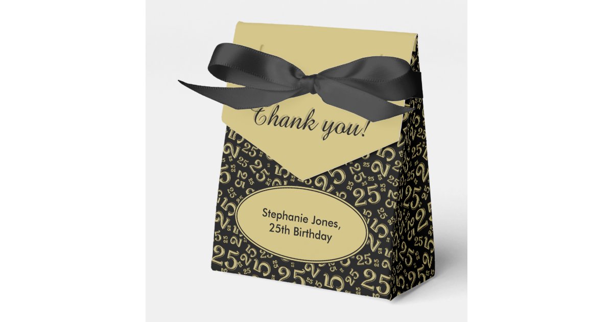 Thank You 25th Birthday Black/Gold Number Pattern Favor Boxes | Zazzle