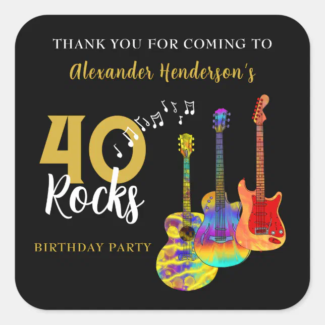 Thank You 40th birthday Guitar Rocks 40 Square Sticker | Zazzle