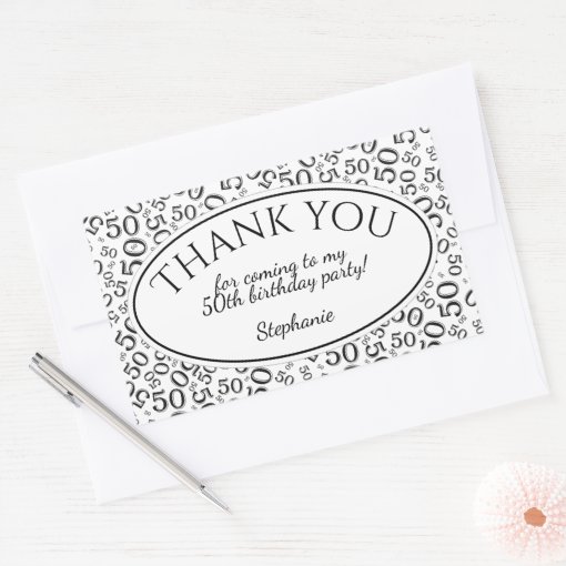 Thank You - 50th Number Pattern Black and White Rectangular Sticker ...