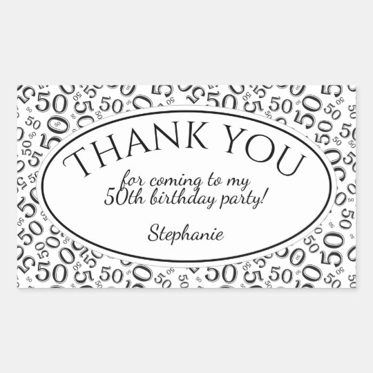 Thank You - 50th Number Pattern Black and White Rectangular Sticker ...
